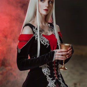 Gothic Dragon Style Dress, Black and Red Fantasy Gown With Ombre ...