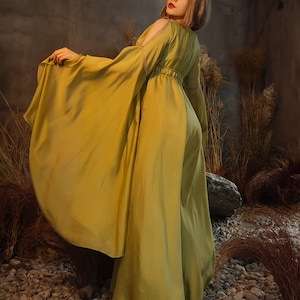 Green Elvish Fantasy Dress, Cottagecore Cotton Dress, Fairy Costume ...
