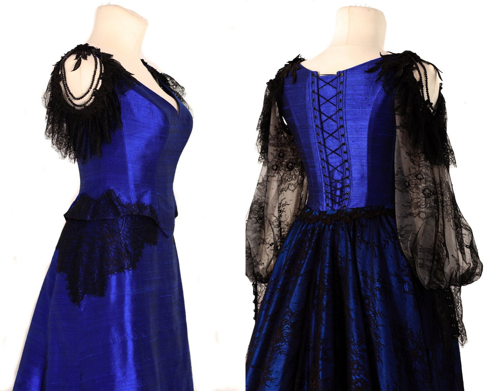 Midnight Blue Silk Gothic Dress, Couture Gothic Wedding Dress, Long ...