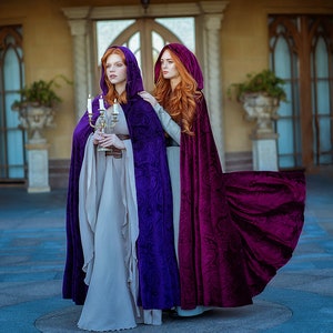 Velvet Fantasy Cape, Purple Hooded Cloak, LARP Costume, Halloween ...