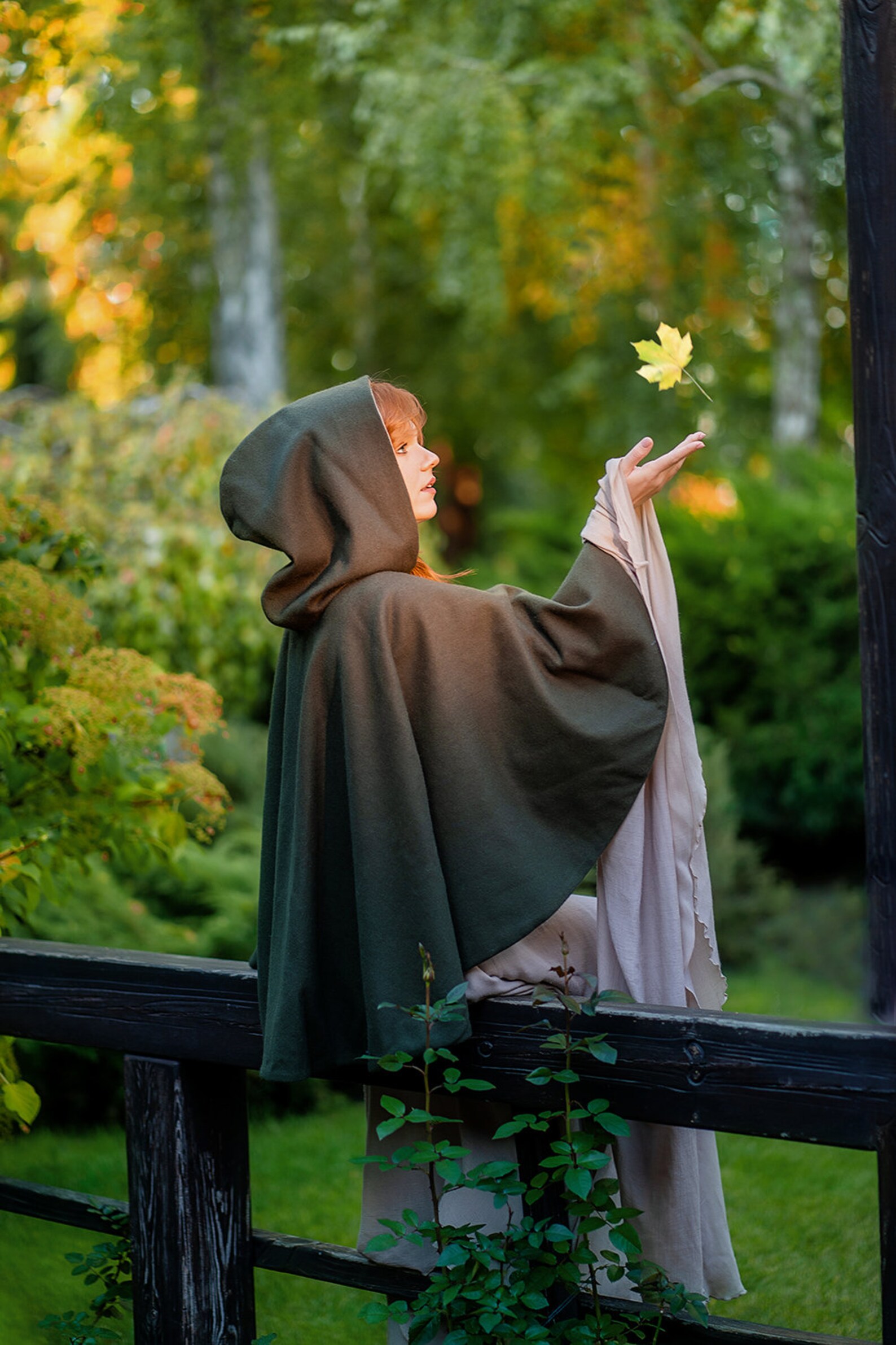 Short Wool Cloak With Hood, Fantasy Medieval Cloak, Hooded Cape, LARP ...