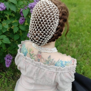 Renaissance Headpiece, Pearl Beads Hair Net, Historic Costume Snood ...