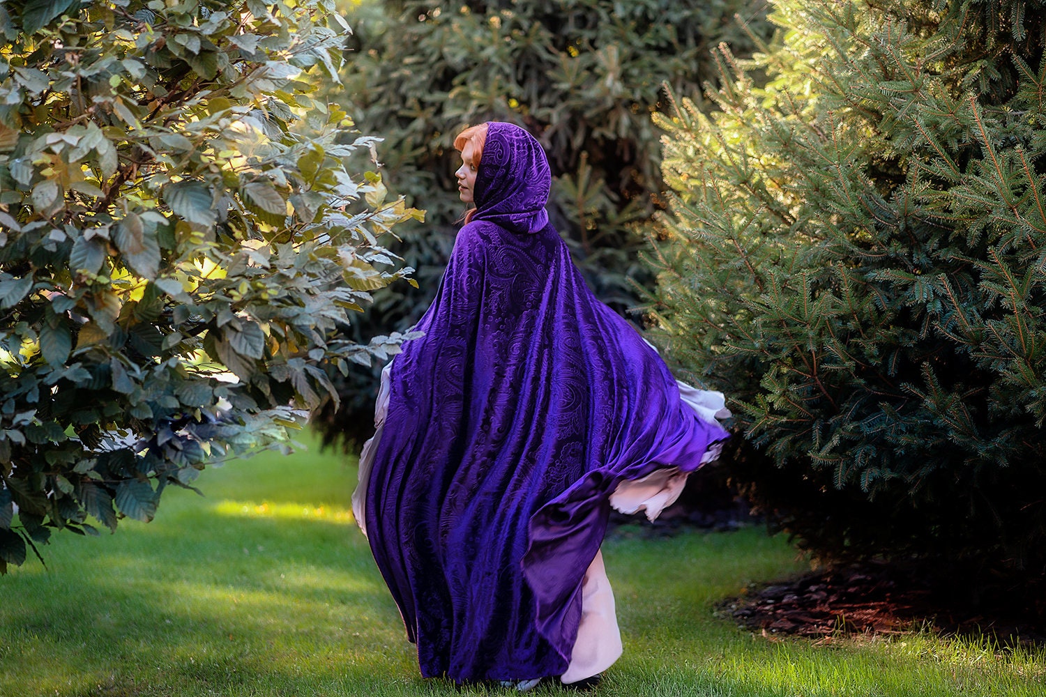 Velvet Fantasy Cape, Purple Hooded Cloak, LARP Costume, Halloween ...