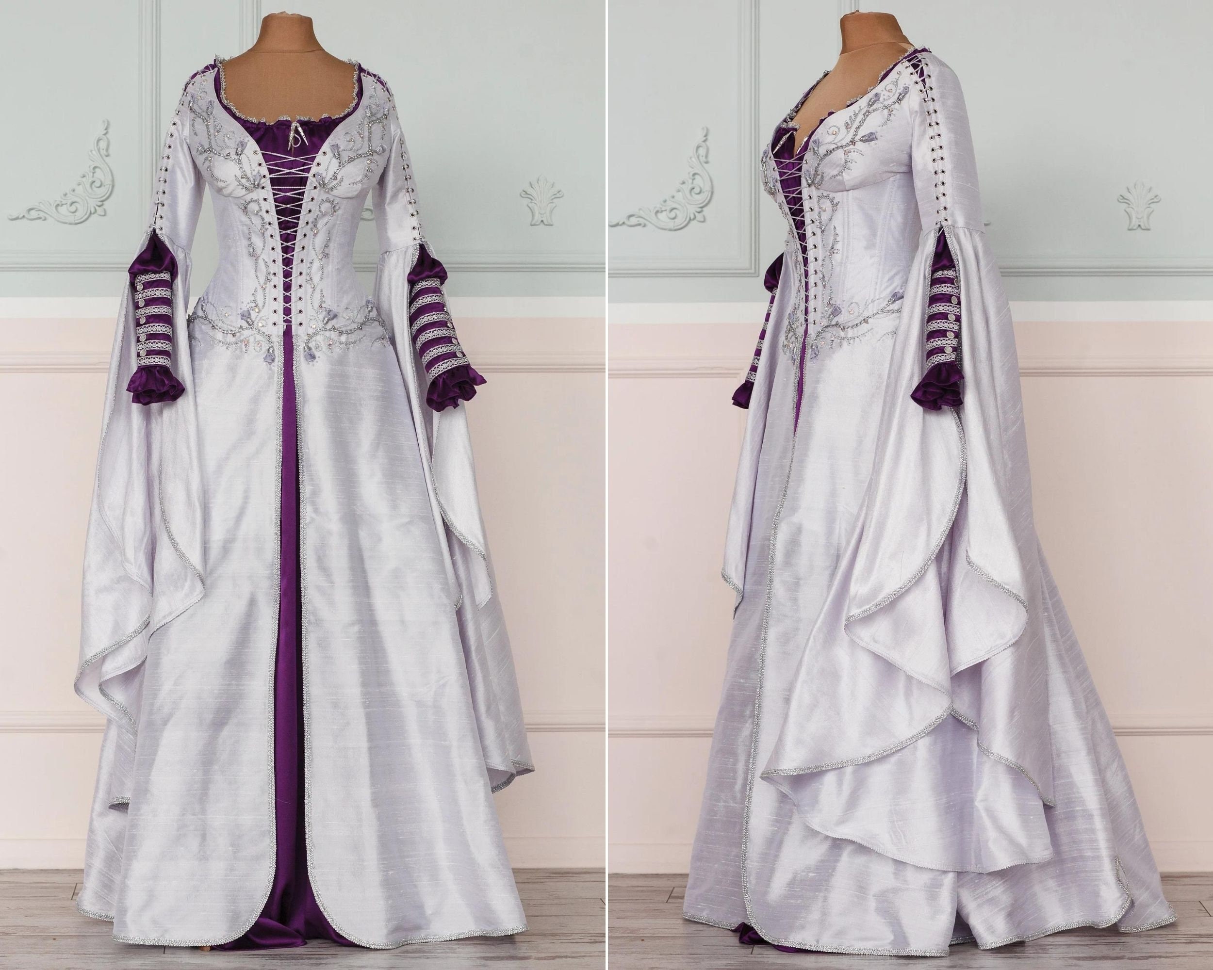 Fantasy Dress, Silk Elven Wedding Dress, Handmade Embroidered ...