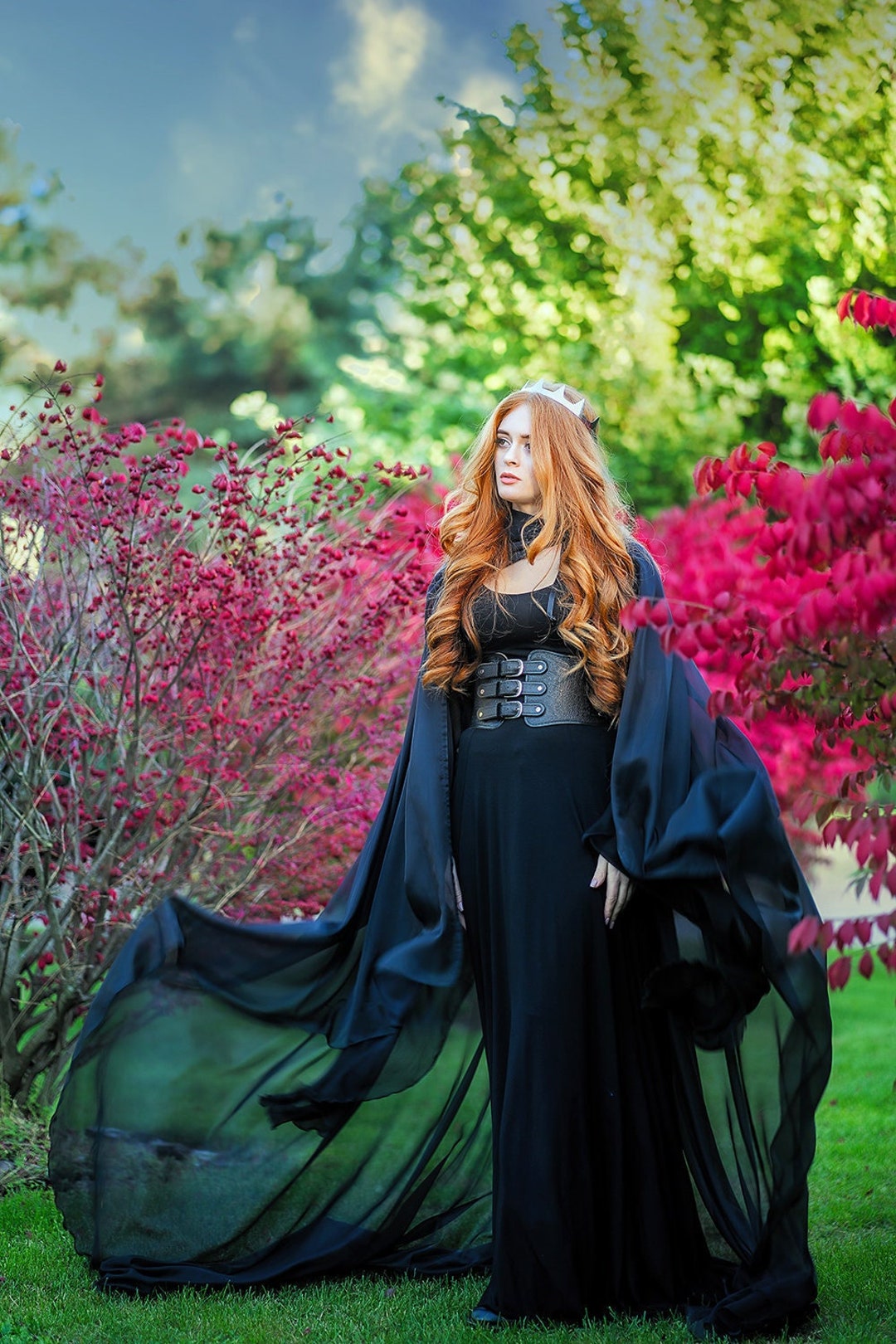 Black Tulle Cape, Sheer Hooded Cloak, Wicca Cloak, Fantasy Elven Cape ...