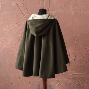 Short Wool Cloak With Hood, Fantasy Medieval Cloak, Hooded Cape, LARP ...