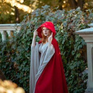 Vegan Wool Cloak With Hood, Medieval Fantasy Hooded Cloak, Red Hooded ...