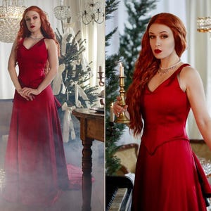 Red Movie Dress, Red Victorian Dress, Red Wedding Dress, Corset Bodice ...