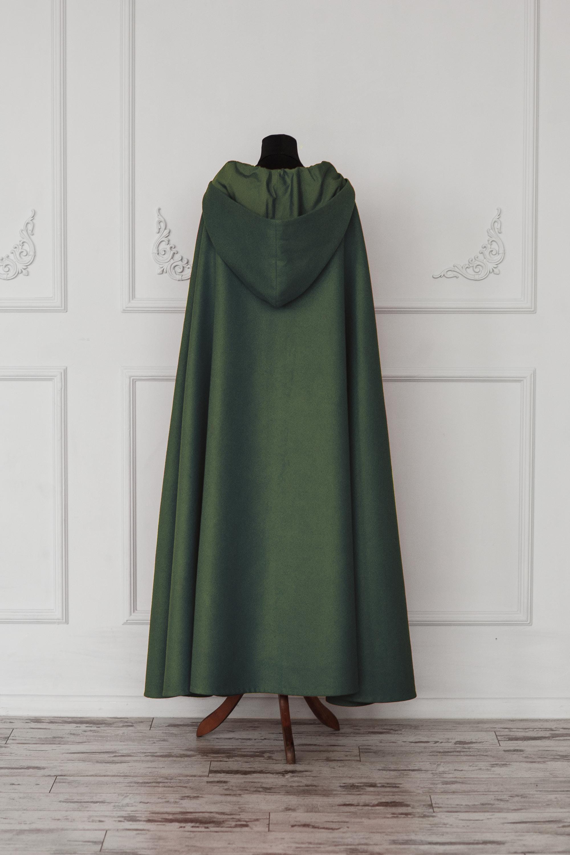 Vegan Wool Cloak With Hood, Medieval Fantasy Hooded Cloak, Dark Green ...