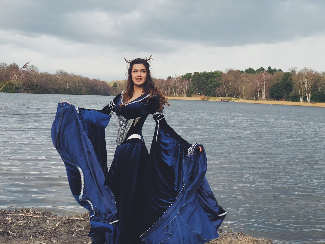 Midnight Blue Elven Dress Fantasy Elven Wedding Dress LARP - Etsy