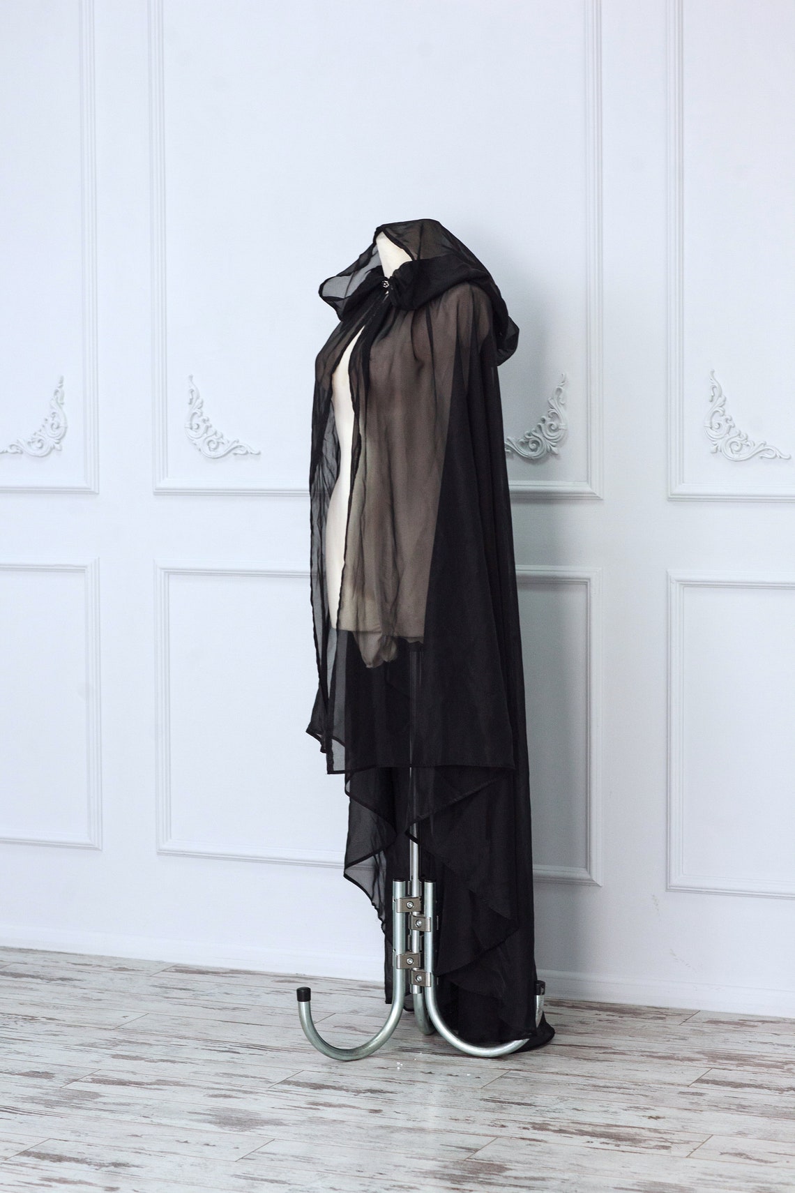 Black tulle cape Sheer hooded cloak Wicca cloak Fantasy | Etsy