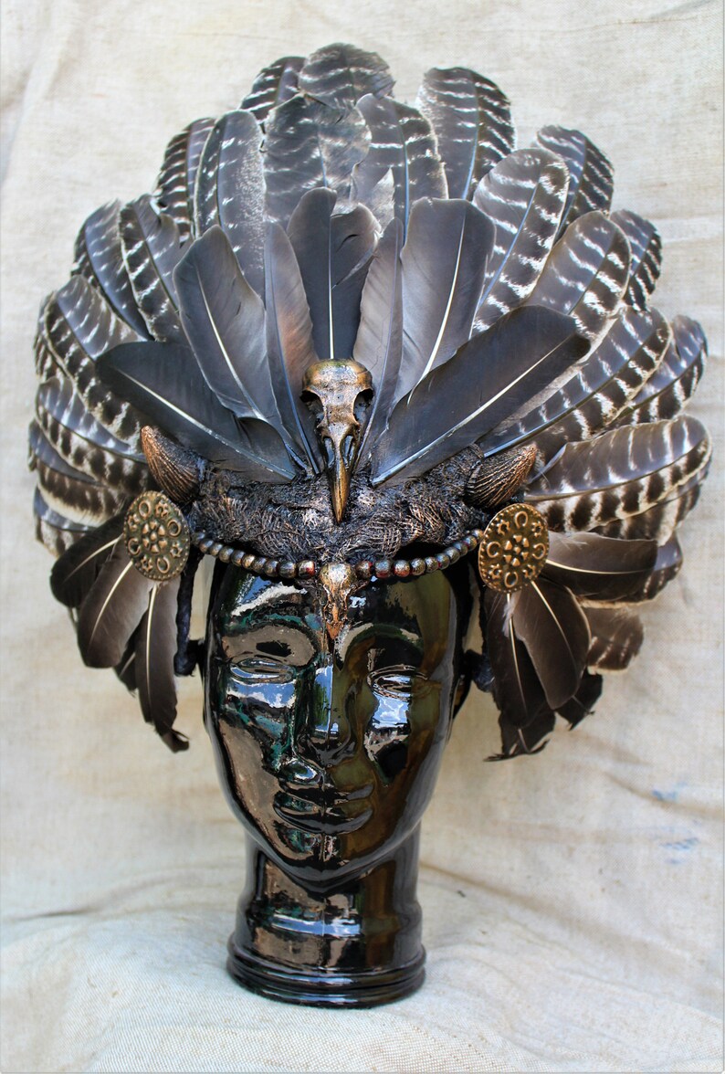 Feather Headdress Shaman Costume Boho Headpiece Burning Man - Etsy