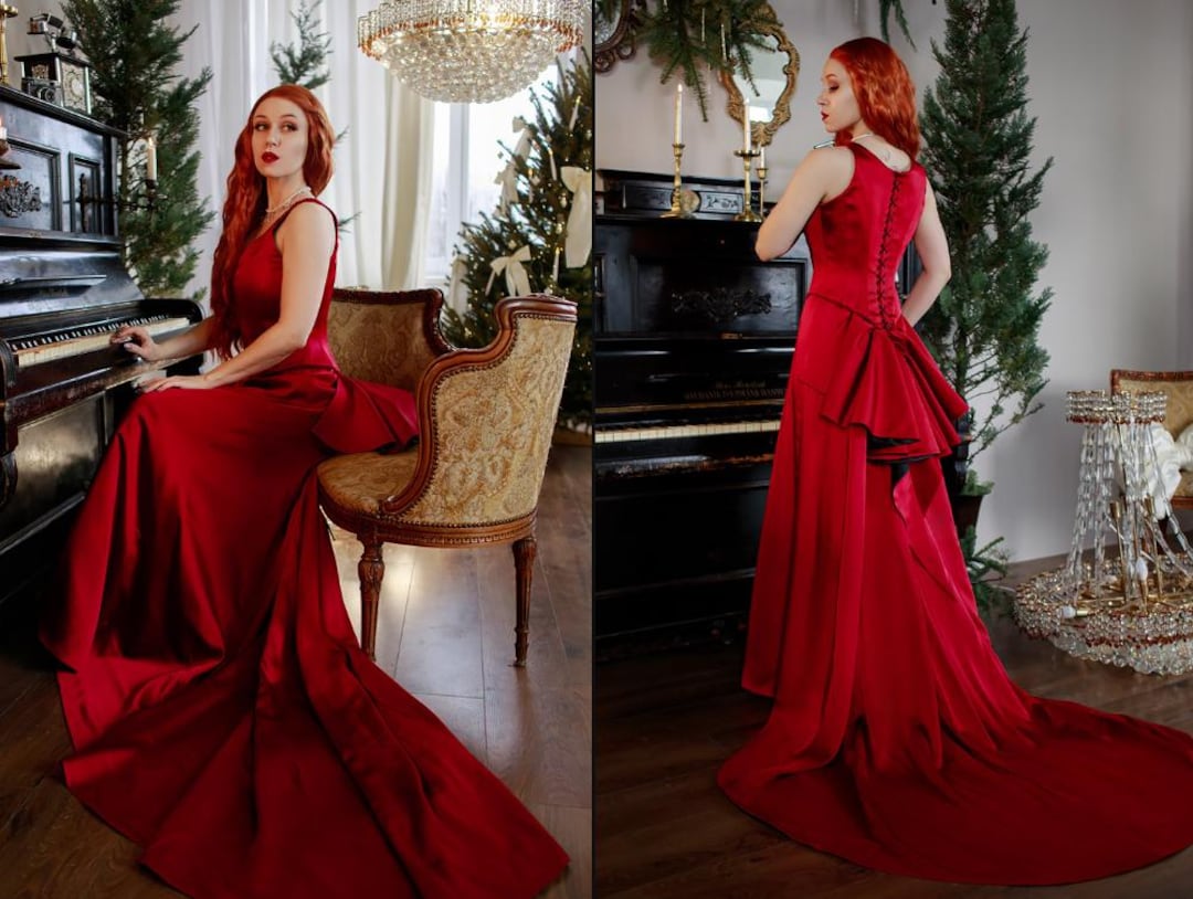 Red Movie Dress, Red Victorian Dress, Red Wedding Dress, Corset Bodice ...