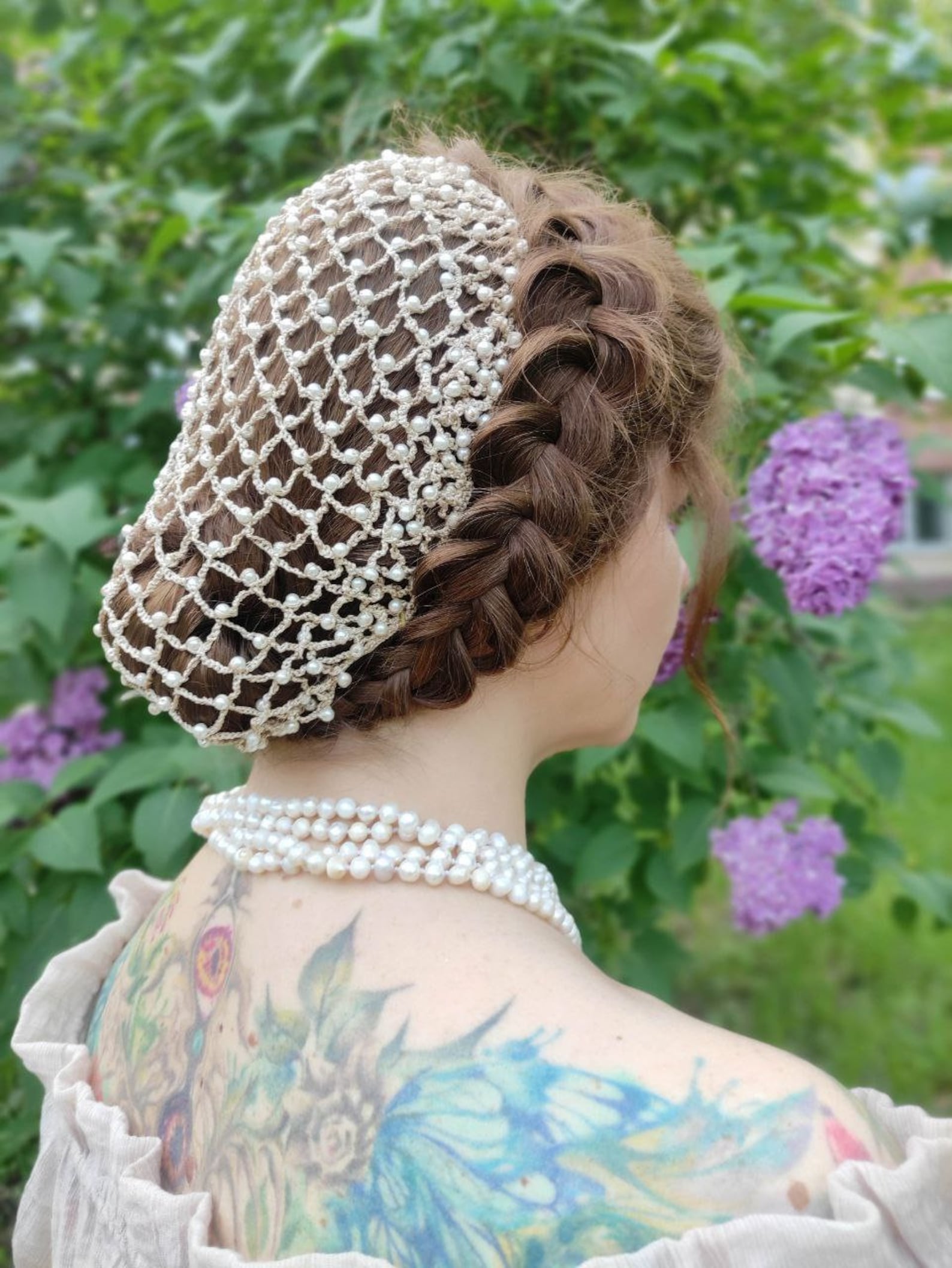 Renaissance Headpiece, Pearl Beads Hair Net, Historic Costume Snood ...