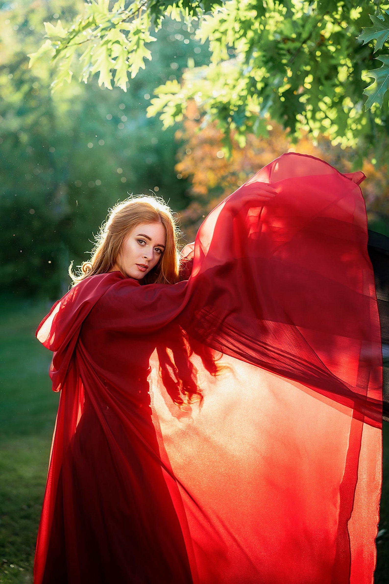 Red Tulle Cape Sheer Hooded Cloak Wicca Cloak Fantasy Elven - Etsy