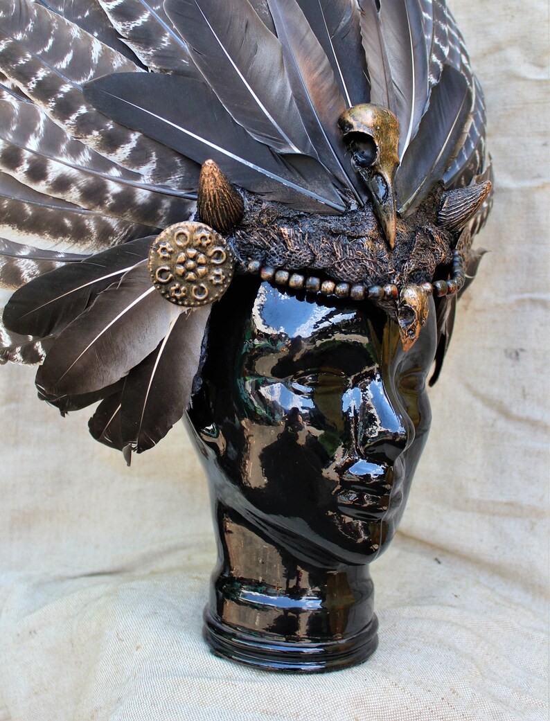 Feather Headdress Shaman Costume Boho Headpiece Burning Man | Etsy