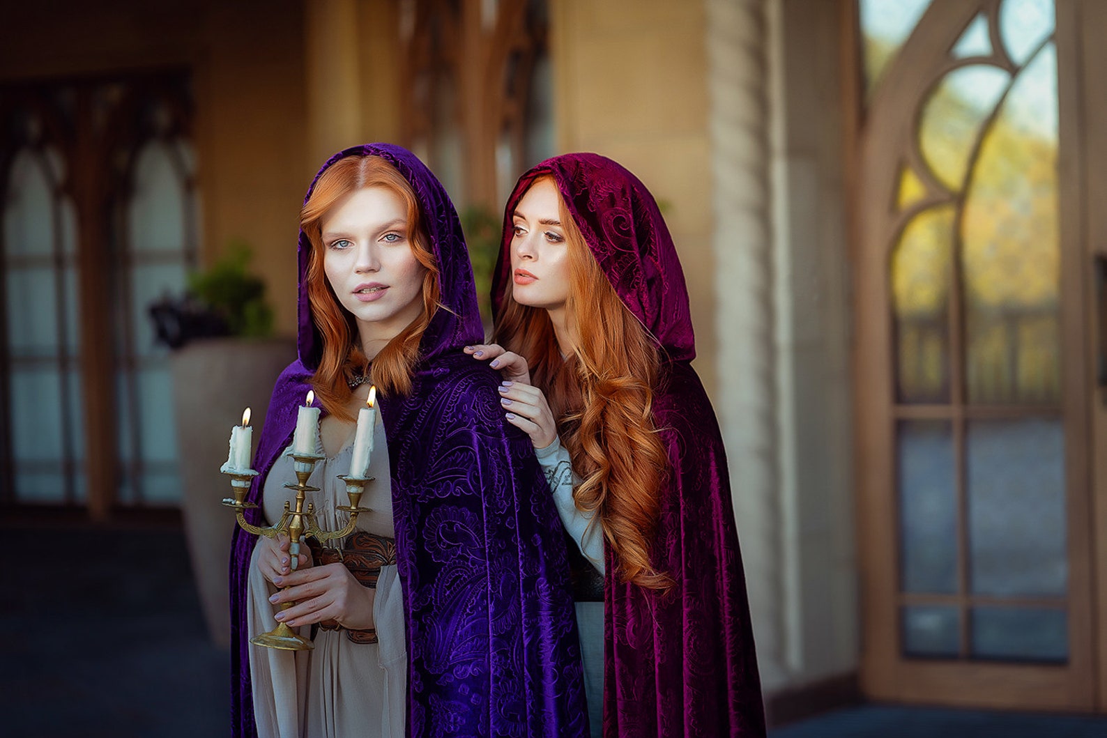 Velvet Fantasy Cape, Purple Hooded Cloak, LARP Costume, Halloween ...