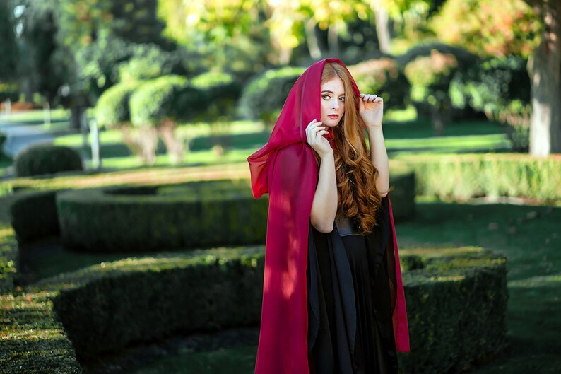 Red Tulle Cape Sheer Hooded Cloak Wicca Cloak Fantasy Elven - Etsy