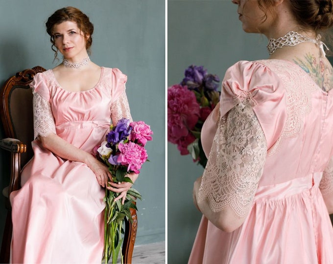 Rose Silk Regency Gown, Regency Dress, Bridgerton Style Empire Waist ...
