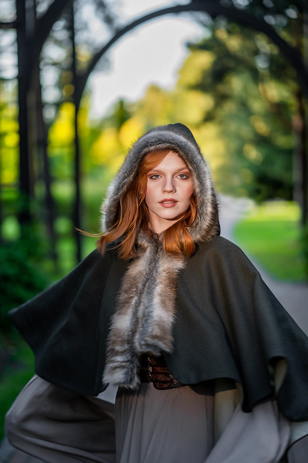 Short Wool Cloak With Hood, Fantasy Medieval Cloak, Hooded Cape, LARP ...