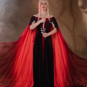 Gothic Fairy Dragon Style Costume, Black and Red Fantasy Gown With ...