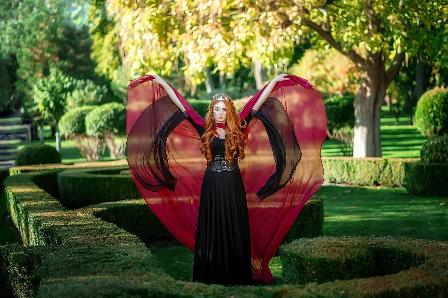 Red Tulle Cape, Sheer Hooded Cloak, Wicca Cloak, Fantasy Elven Cape ...
