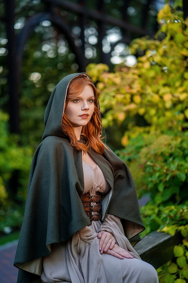 Short Wool Cloak With Hood, Fantasy Medieval Cloak, Hooded Cape, LARP ...
