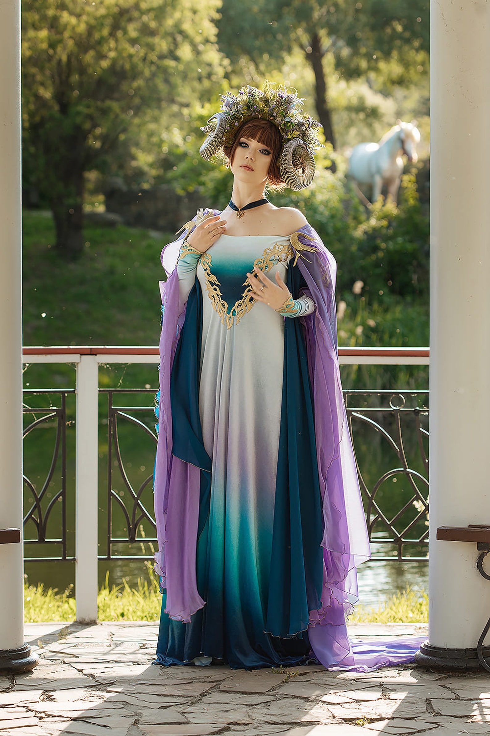 Velvet Fantasy Gown, Green and Purple Ombre Fabric, Fairy Elven Wedding ...