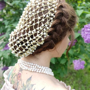Renaissance Headpiece, Pearl Beads Hair Net, Historic Costume Snood ...