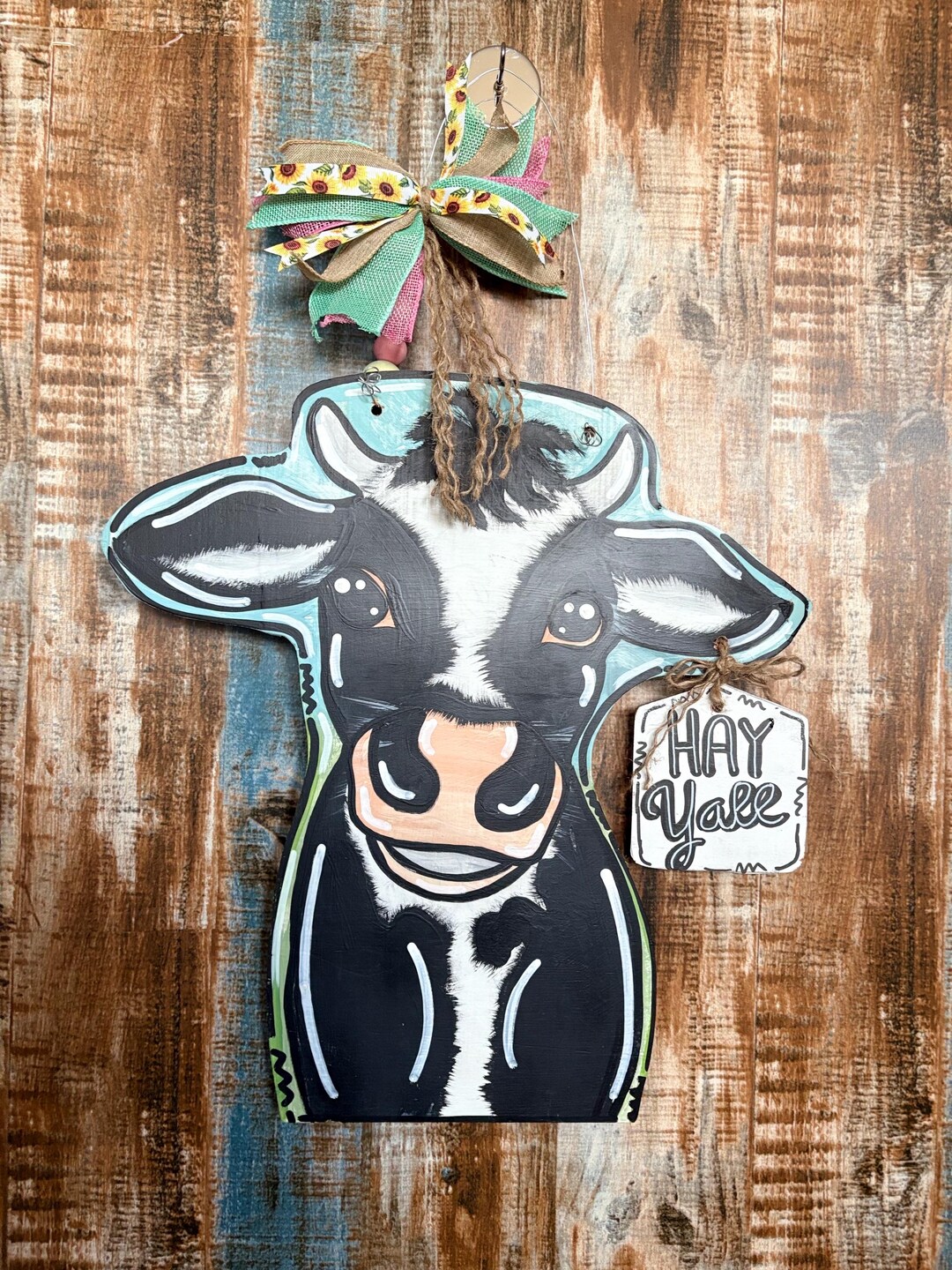 Cow Hay Yall Door Hanger With Bow, Door Decor, Hand Painted - Etsy
