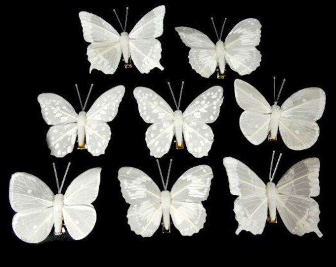 8 White Butterflies Scrapbooking Cake Topper Embellishments Fake ...