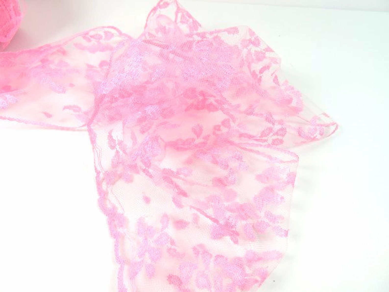 Pink Floral Tule Organza Tulle Fabric Decorative Trim 1 Yard | Etsy