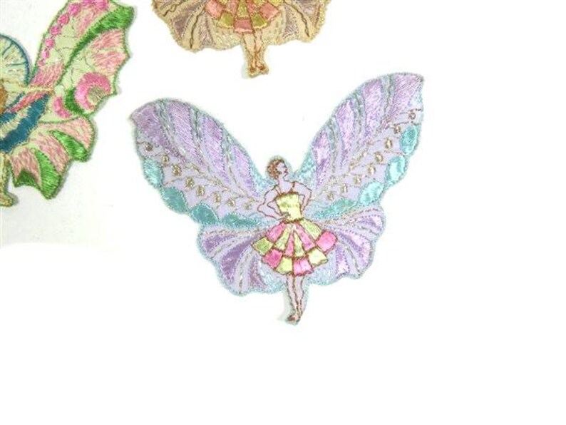 Antique Applique Silk Fairy Patch Blue Pink Green Embroidery Applique ...