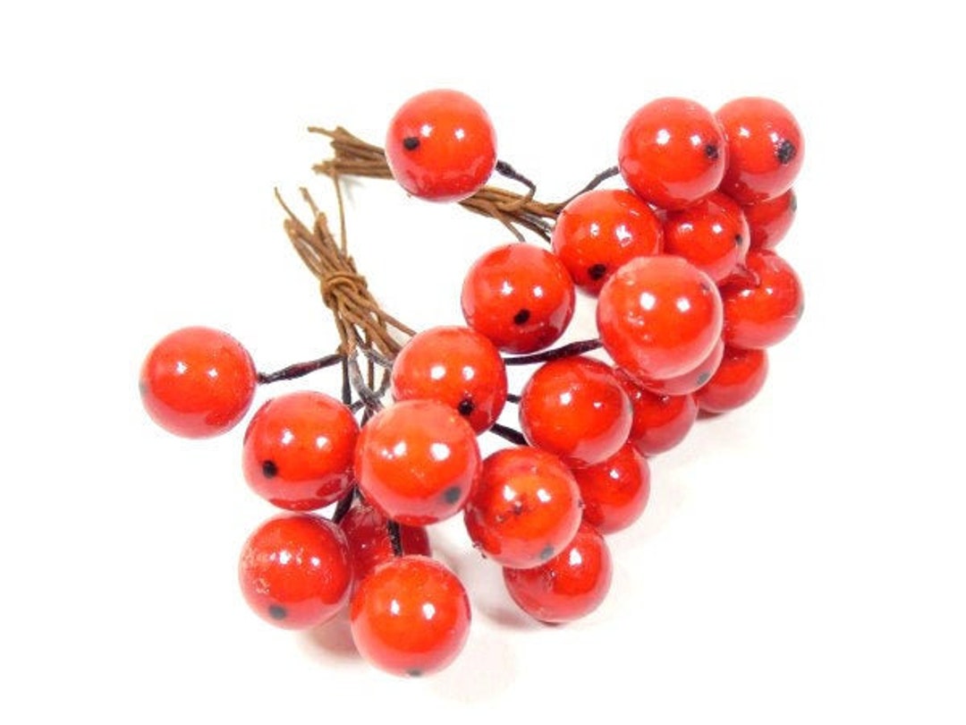 24 Red Berries Artificial Berries Fake Berry Cluster Scrapbook Flower ...
