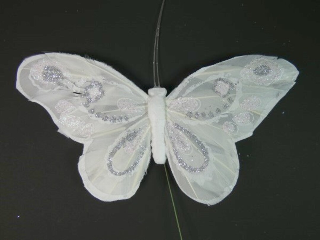 2 White Jumbo Butterflies Fake Butteflies Scrapbooking Embellishments ...