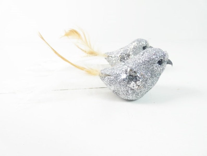 2 Silver Glitter Birds Fake Birds Artificial Birds Wedding Birds Cake ...