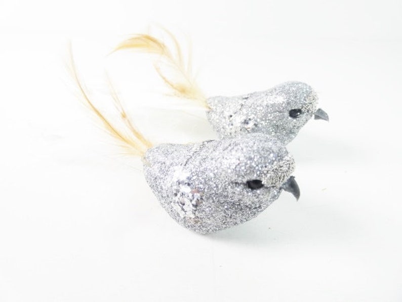 2 Silver Glitter Birds Fake Birds Artificial Birds Wedding Birds Cake ...