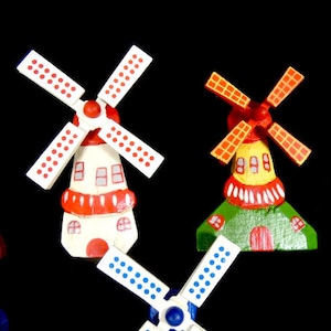 5 Wooden Hand Painted Windmill Cake Toppers Centerpiece Flower ...