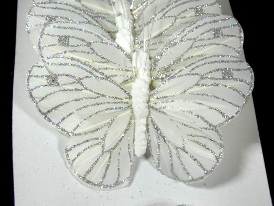 12 White Butterflies Glitter Butterflies Fake Butterfly Scrapbooking ...