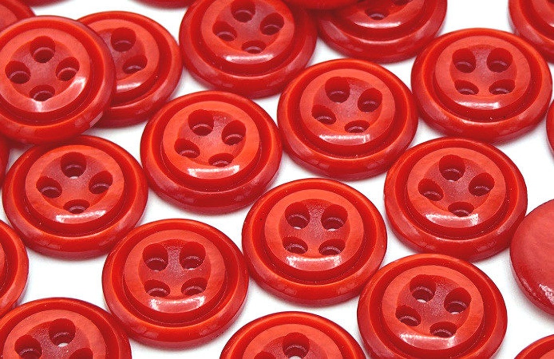 4 Ruby Red Coat Buttons Vintage 4 hole 15mm 1.5cm .6 inch Red | Etsy