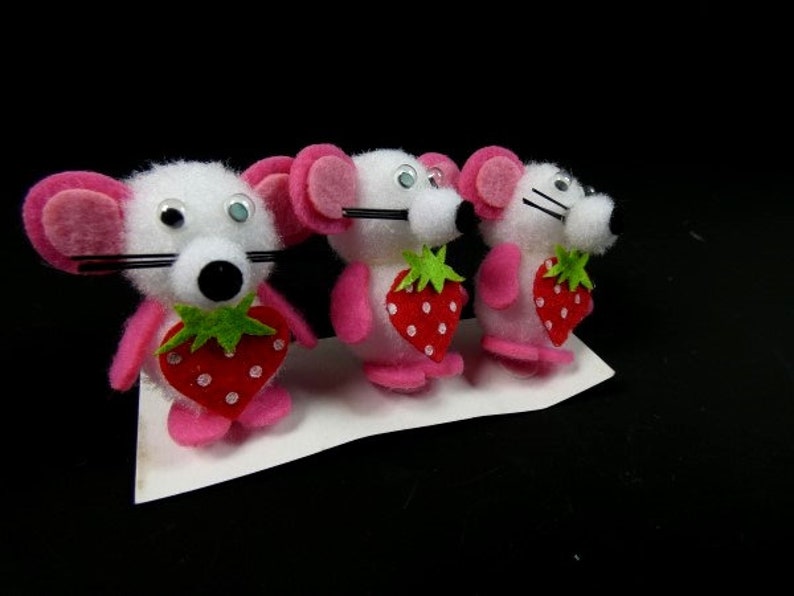 3 Mice With Strawberries Fake Mice Artificial Mice Fluffy Mice Craft ...