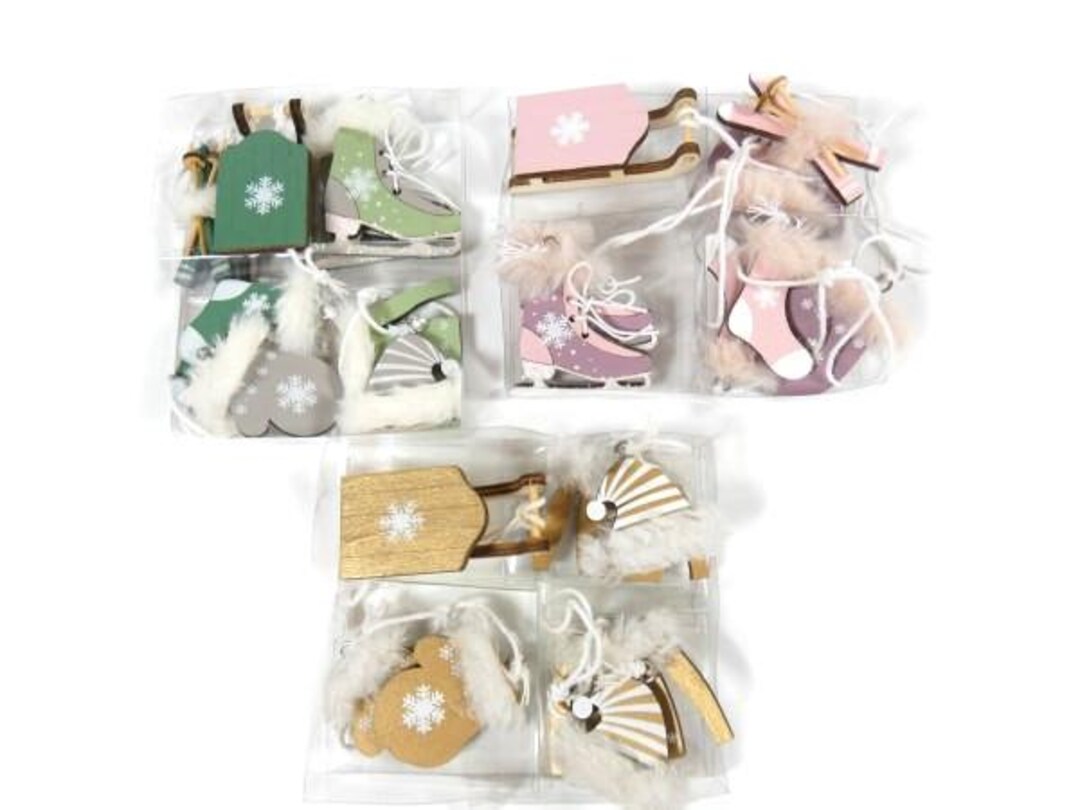 1 Wooden Winter Set Green Gold or Pink Sled Skis Mittens, Winter Hat ...