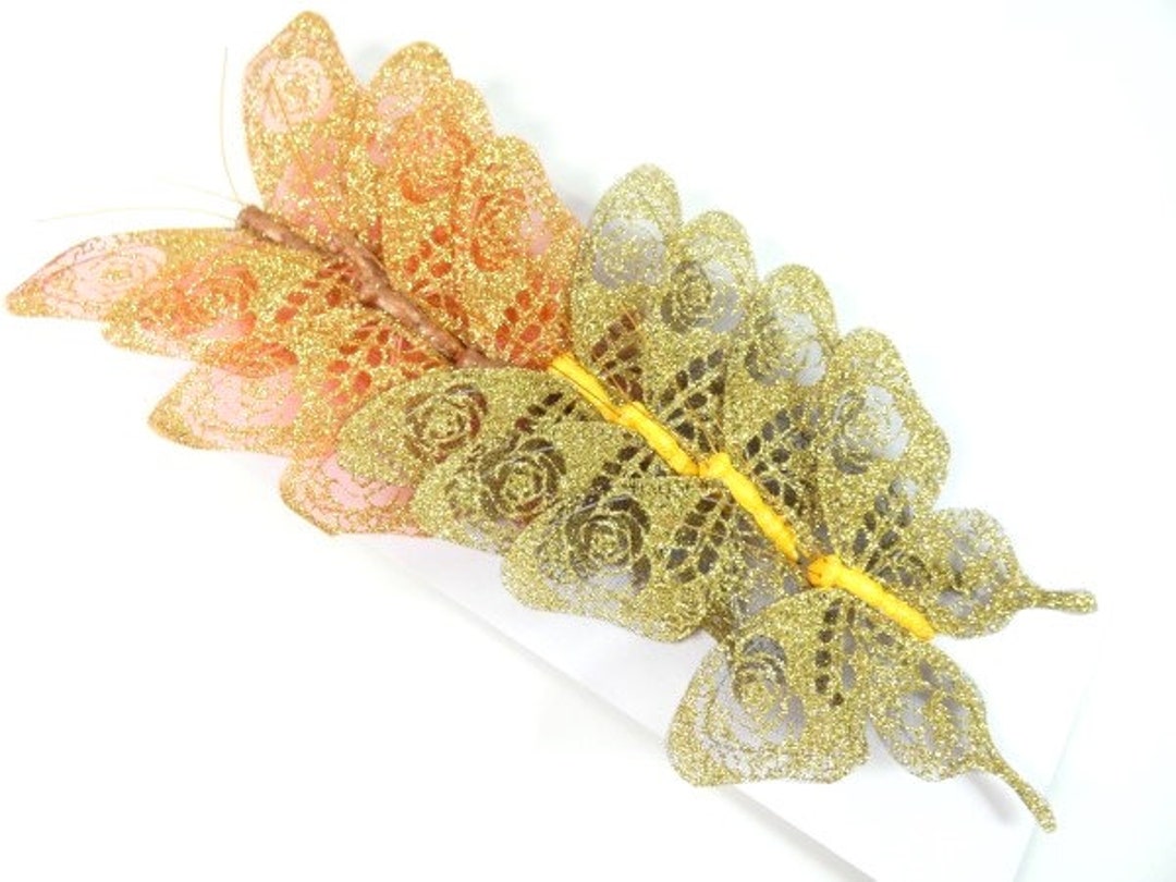 6 Red and Gold Glitter Butterflies Swallowtail Butterflies Artificial ...