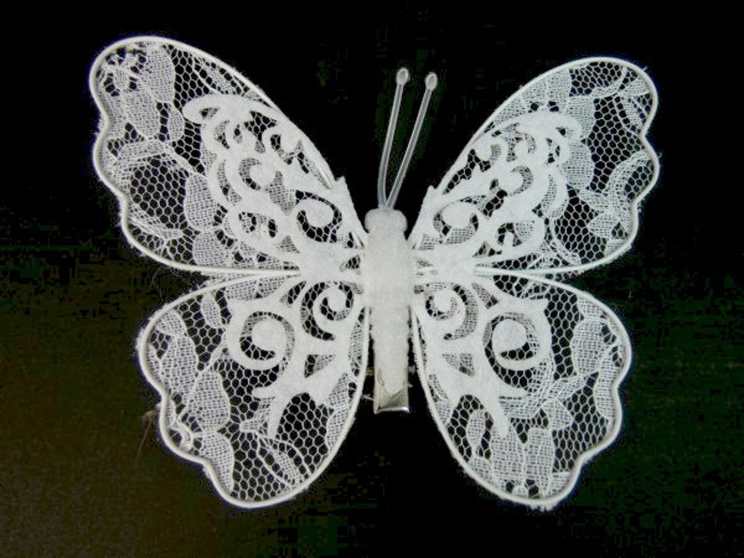 Lace and Felt White Jumbo Butterfly Clip Scrapbooking Embellishments ...