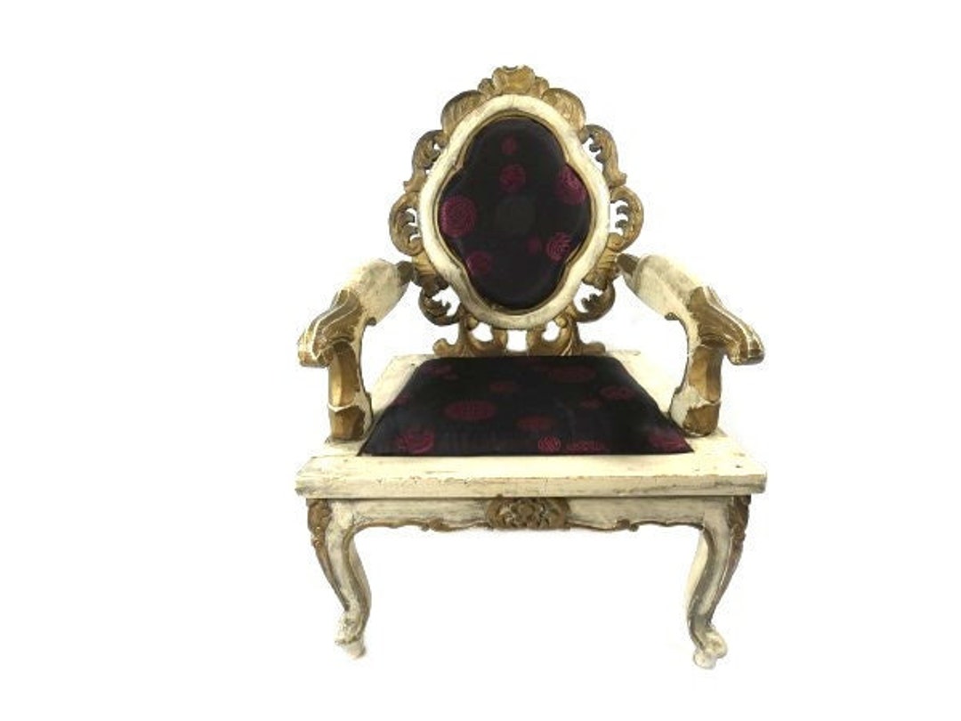 Big Vintage Purple White Gold Doll Chair Doll Throne Wooden Doll Chair ...