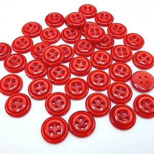4 Ruby Red Coat Buttons Vintage 4 Hole 15mm 1.5cm .6 Inch Red Shirt ...