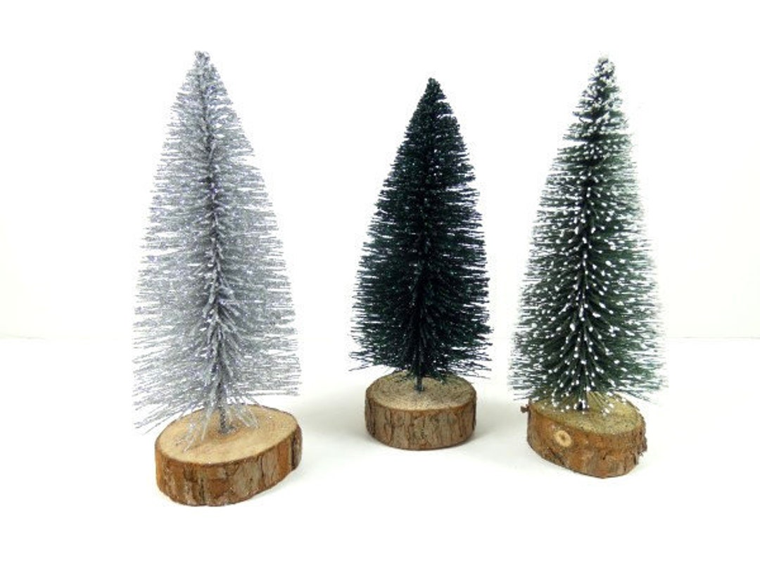 1 Small Glitter Pine Tree Green or Silver Fairy Garden Pine Tree Craft ...