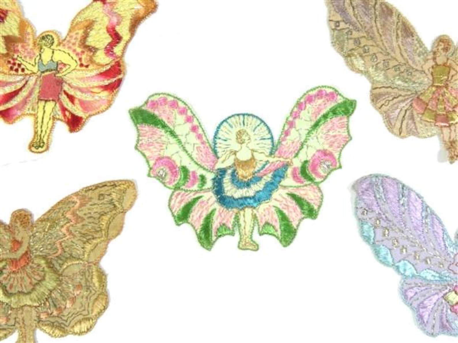 Antique Applique Silk Fairy Patch Blue Pink Green Embroidery Applique ...