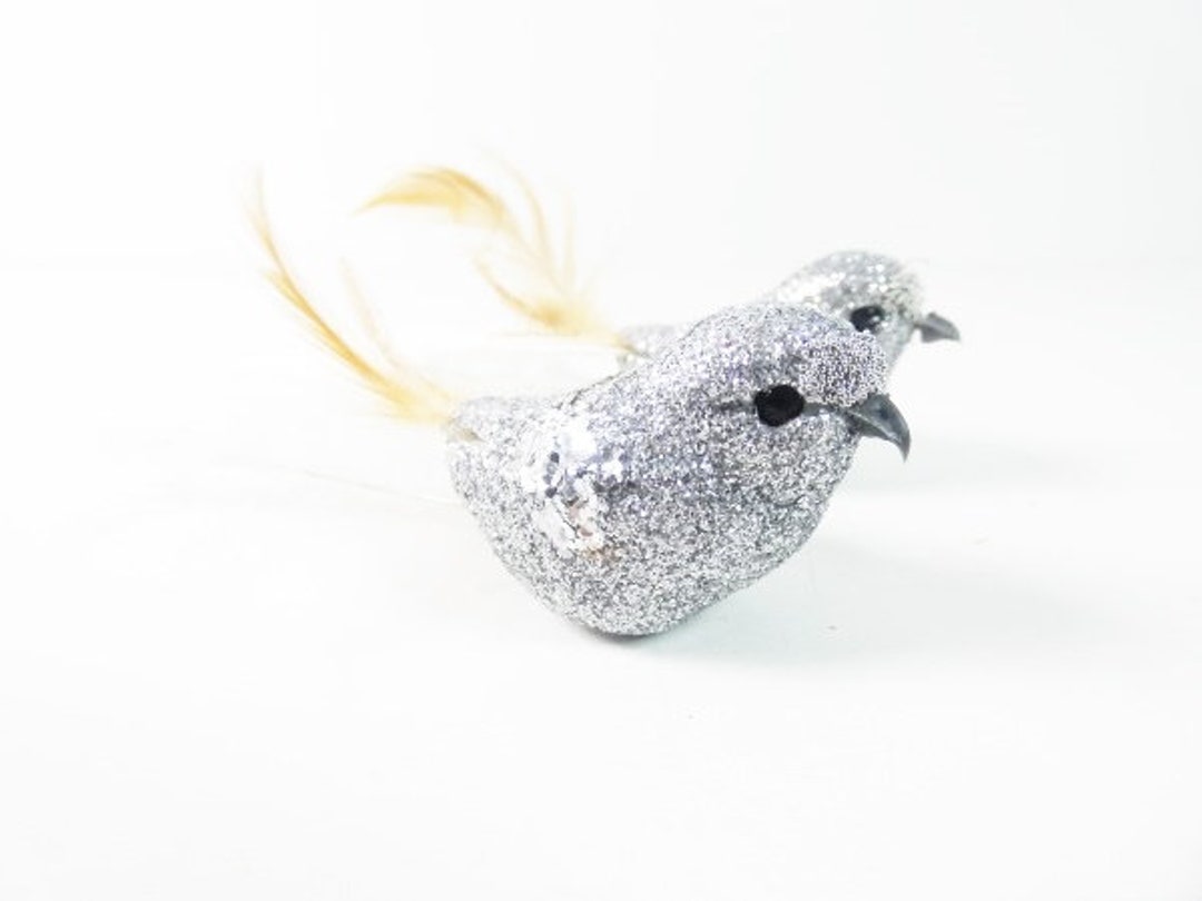 2 Silver Glitter Birds Fake Birds Artificial Birds Wedding Birds Cake ...