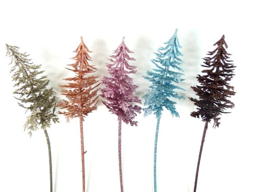 Miniature Pine Tree Glitter Tree Copper Pink Blue Brown Silver Fairy ...